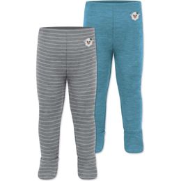 Normani Outdoor Sports 2er Pack Baby Merino Unterhose mit F&uuml;&szlig;en in Blau/Grau | Gr.: 56