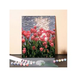 ARTNANAS DIY Malen nach Zahlen Set-"Bl&uuml;hende Rosen am funkelnden Flussufer" | Gr.: 30x40 mit Rahmen
