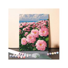 ARTNANAS DIY Malen nach Zahlen Set-"Ein Feld voller rosa Edelrosen" | Gr.: 30x40 mit Rahmen