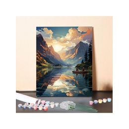 ARTNANAS DIY Malen nach Zahlen Set-"Bergsee mit Wolken und Boot" | Gr.: 40x50 ohne Rahmen