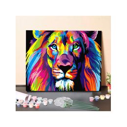 ARTNANAS DIY Malen nach Zahlen Set-"Bunter L&ouml;we" | Gr.: 40x50cm mit Keilrahmen nicht ges