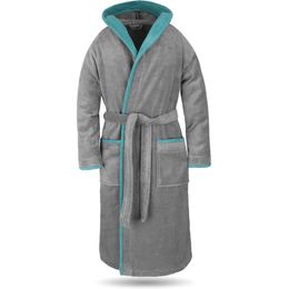 Normani Unisex Baumwoll-Bademantel Rob in Grau/Petrol | Gr.: XL