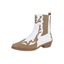 Ital-Design Stiefelette in Hellbraun und Wei&szlig; | Gr.: 39