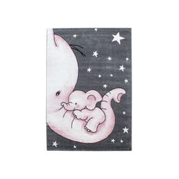 KADIMA DESIGN Kinderteppich Elefant Polypropylen saugroboter Kurzflor Kinderzimmer in Pink | Gr.: 160cm-rund