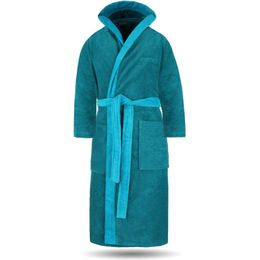 Normani Unisex Baumwoll Bademantel mit Kapuze Izmit in Petrol/T&uuml;rkis | Gr.: S