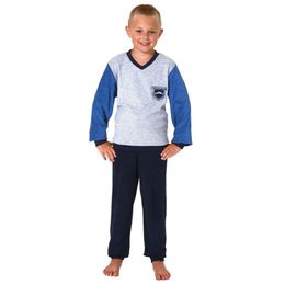 Normann Frottee Pyjama langarm Schlafanzug Bündchen - 65472 in navy | Gr.: 122/128