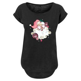 F4NT4STIC Long Cut T-Shirt Pink Retro Disco Santa Weihnachten in schwarz | Gr.: L