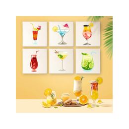 ARTNANAS Mini Malen nach Zahlen 4er/6er Set-"Cocktails" | Gr.: 15x15-CM 4er Set mit Rahmen