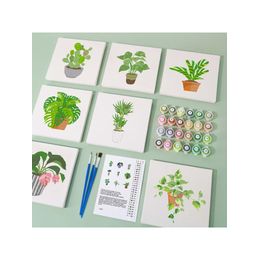 ARTNANAS Mini Malen nach Zahlen 4er/9er Set-"Gr&uuml;npflanzen" | Gr.: 15x15-cm Set mit gespanntem Keil