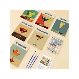 ARTNANAS Mini Malen nach Zahlen 4er/6er Set-"Cocktails Pop Art 4" | Gr.: 15x15-cm Set mit gespanntem Keil