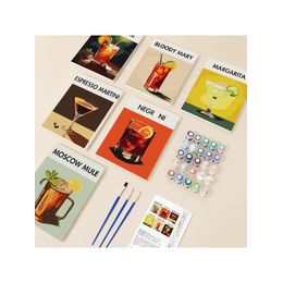ARTNANAS Mini Malen nach Zahlen 4er/6er Set-"Cocktails Pop Art 3" | Gr.: 15x15-cm Set mit gespanntem Keil
