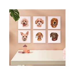ARTNANAS Mini Malen nach Zahlen 4er/6er Set-"Hundi" | Gr.: 15x15-cm Set mit gespanntem Keil