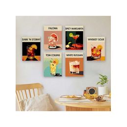 ARTNANAS Mini Malen nach Zahlen 4er/6er Set-"Cocktails Pop Art 2" | Gr.: 15x15-CM 4er Set mit Rahmen
