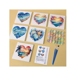 ARTNANAS Mini Malen nach Zahlen 4er/6er Set-"ein Herz f&uuml;rs Meer" | Gr.: 15x15-CM 4er Set mit Rahmen