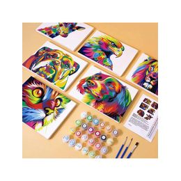 ARTNANAS Mini Malen nach Zahlen 4er/6er Set-"Bunte Tiere" | Gr.: 15x15-CM 4er Set mit Rahmen