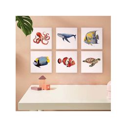 ARTNANAS Mini Malen nach Zahlen 4er/6er Set-"Fisch" | Gr.: 15x15-cm Set ohne Rahmen