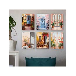 ARTNANAS Mini Malen nach Zahlen 4er/6er Set-"Blumen auf der Fensterbank" | Gr.: 15x15-cm Set mit gespanntem Keil
