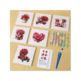 ARTNANAS Mini Malen nach Zahlen 4er/6er Set-"Rosa Rosen" | Gr.: 15x15-cm Set mit gespanntem Keil