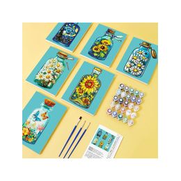 ARTNANAS Mini Malen nach Zahlen 4er/6er Set-"Blumen in der Flasche" | Gr.: 15x15-CM 4er Set ohne Rahmen