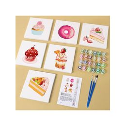 ARTNANAS Mini Malen nach Zahlen 4er/6er Set-"Dessert 2" | Gr.: 15x15-cm Set ohne Rahmen