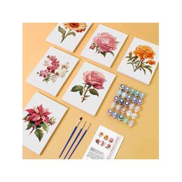 ARTNANAS Mini Malen nach Zahlen 4er/6er Set-"Blumen" | Gr.: 15x15-CM 4er Set mit Rahmen