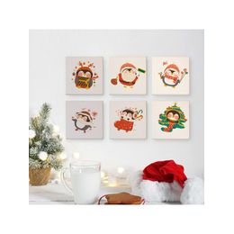 ARTNANAS Mini Malen nach Zahlen 4er/6er Set-"Familie Pinguin" | Gr.: 15x15-cm Set mit gespanntem Keil