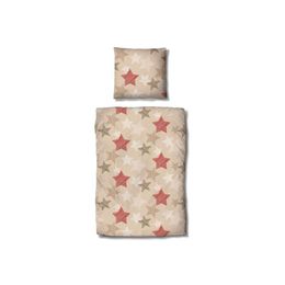 Traumschlaf Bettw&auml;sche Sterne beige in beige | Gr.: 155 x 220 + 80 x 80 cm