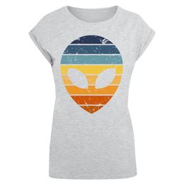 F4NT4STIC Extended Shoulder T-Shirt Alien Sonnenuntergang Retro in grau meliert | Gr.: XL