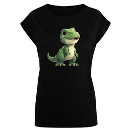 F4NT4STIC Extended Shoulder T-Shirt S&uuml;&szlig;er gr&uuml;ner Dino in schwarz | Gr.: 4XL