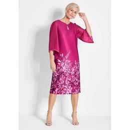 GOLDNER Pinkes elegantes Kleid mit 3/4-Arm aus Chiffon in pink / gebl&uuml;mt | Gr.: 54