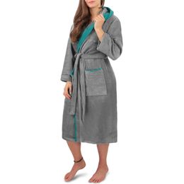 Normani Damen Wellness-Bademantel aus 100% Baumwolle in Grau/Petrol | Gr.: XS