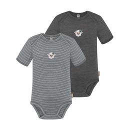 Normani Outdoor Sports 2er Set Baby Merino Body Kurzarm Tauranga in Grau/Anthrazit | Gr.: 56