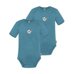 Normani Outdoor Sports 2er Set Baby Merino Body Kurzarm Tauranga in Blau | Gr.: 80
