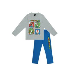 Super Mario Schlafanzug Pyjama mit Mario, Yoshi, Toad und Luigi in grau | Gr.: 128