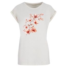F4NT4STIC Extended Shoulder T-Shirt Rosa Blumenzweig 3D in Whitesand | Gr.: M