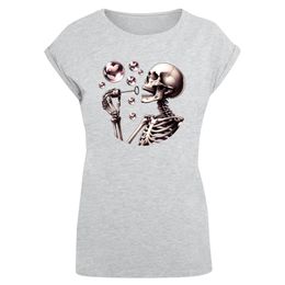 F4NT4STIC T-Shirt Niedliches Goth Skelett Herz Seifenblasen in grau meliert | Gr.: XL