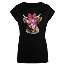 F4NT4STIC T-Shirt Highland Cow Valentinstag Sonnenbrille in schwarz | Gr.: XS