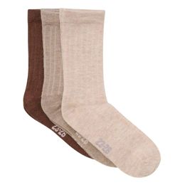 Minymo Kinder Socken "Wool Socks Rib 3-Pack" in Braun | Gr.: 23-26
