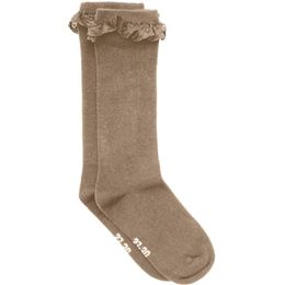 Minymo Kinder Socken "Knee Sock with Lace" in Braun | Gr.: 27-30
