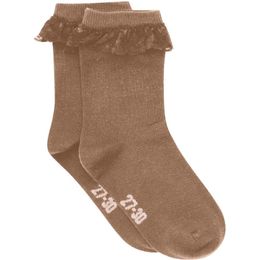 Minymo Kinder Socken "Ankle Sock with Lace" in Braun | Gr.: 23-26