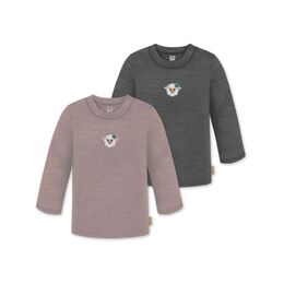 Normani Outdoor Sports 2er Pack Baby Merino Longsleeve Taupo in Rosa/Anthrazit | Gr.: 62/68