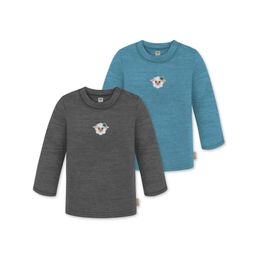 Normani Outdoor Sports 2er Pack Baby Merino Longsleeve Taupo in Blau/Anthrazit | Gr.: 74/80