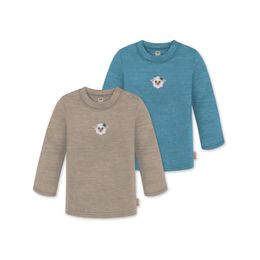 Normani Outdoor Sports 2er Pack Baby Merino Longsleeve Taupo in Beige/Blau | Gr.: 86/92