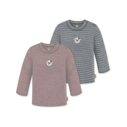 Normani Outdoor Sports 2er Pack Baby Merino Longsleeve Taupo in Rosa/Grau | Gr.: 74/80