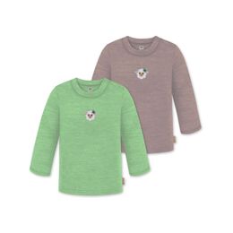 Normani Outdoor Sports 2er Pack Baby Merino Longsleeve Taupo in Gr&uuml;n/Rosa | Gr.: 62/68