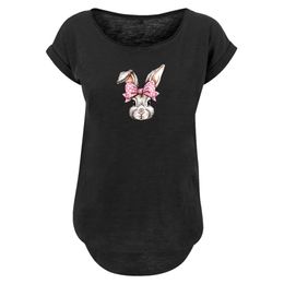 F4NT4STIC Long Cut T-Shirt Niedlicher Hase mit Schleife in schwarz | Gr.: XL