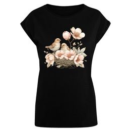F4NT4STIC Extended Shoulder T-Shirt Vogelnest Blumen in schwarz | Gr.: 3XL