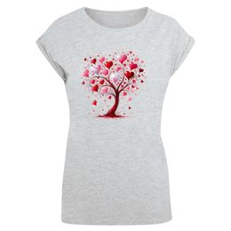 F4NT4STIC Extended Shoulder T-Shirt Herz Baum Aquarell Druck in grau meliert | Gr.: 4XL