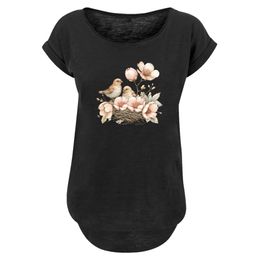 F4NT4STIC Long Cut T-Shirt Vogelnest Blumen in schwarz | Gr.: XXL