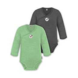 Normani Outdoor Sports 2er Set Unisex Baby Wickelbody Langarm-Strampler in Gr&uuml;n/Anthrazit | Gr.: 68